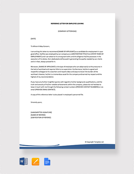 Reference Letter For Employee Leaving Template Google Docs Word 