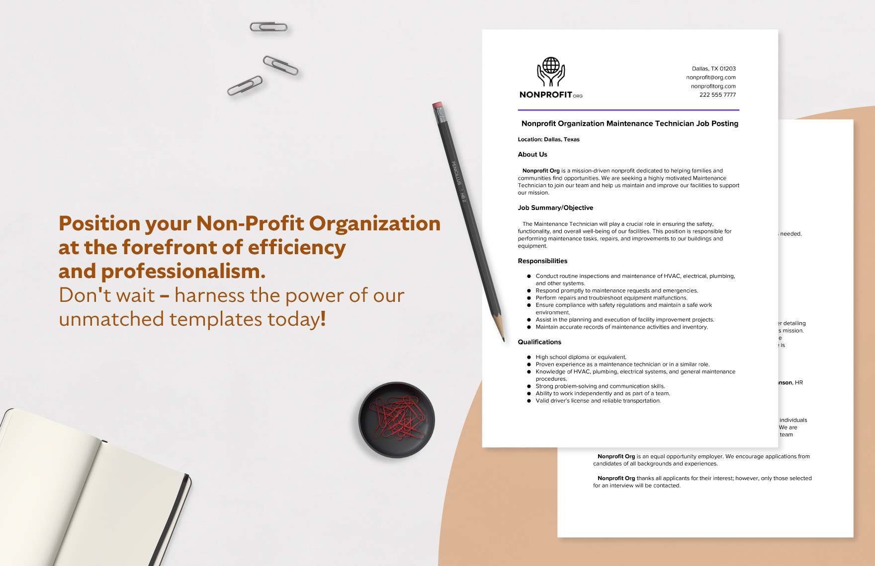 Nonprofit Organization Maintenance Technician Job Posting Template - Download in Word, Google ...
