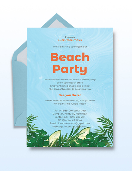Beach Party Invitation Template Download 108 Invitations In Microsoft 