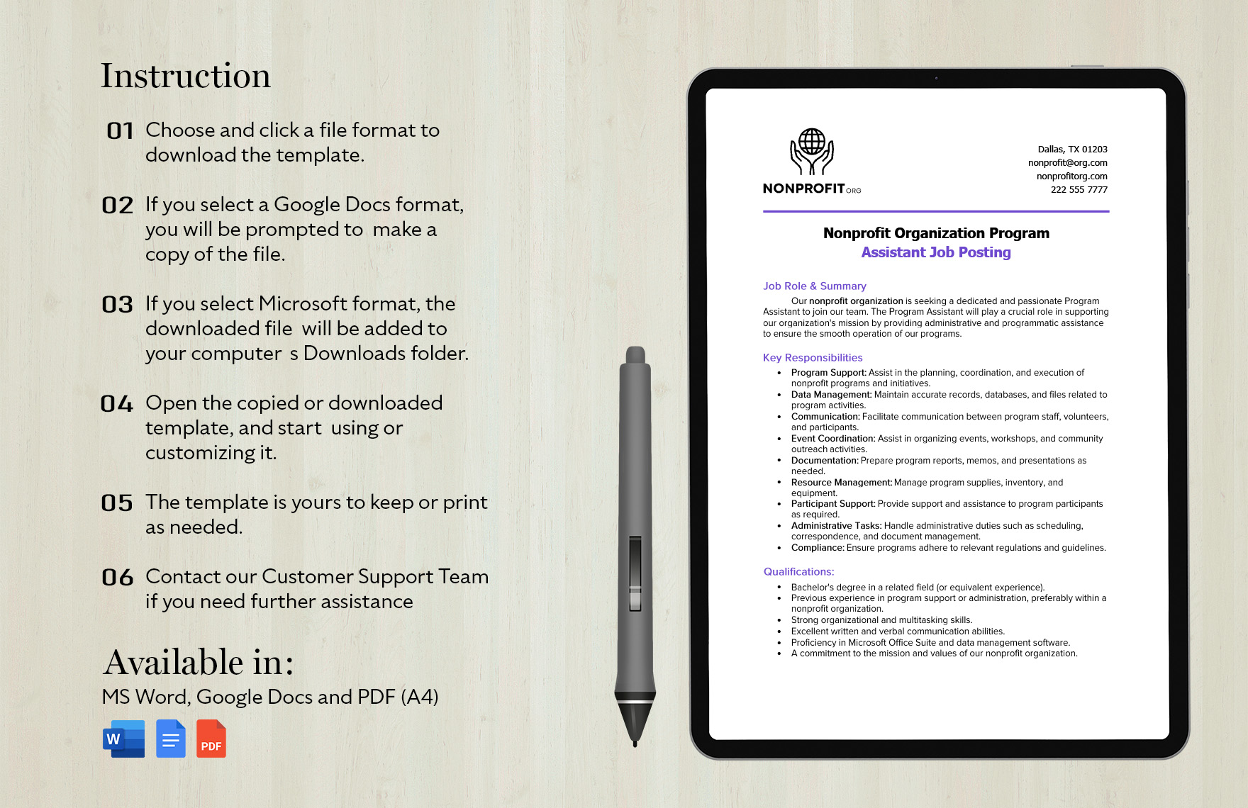 Nonprofit Organization Program Assistant Job Posting Template - Download in Word, Google Docs ...