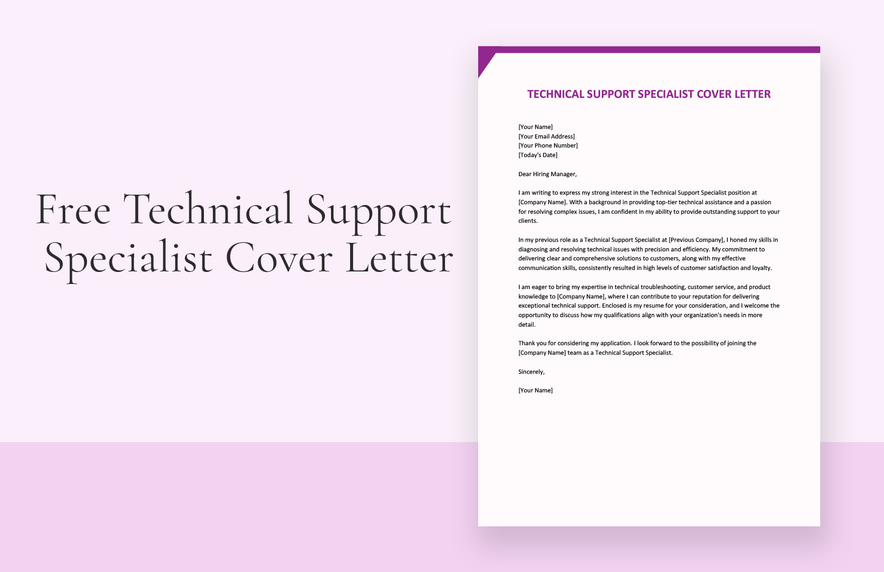 Technical Support Specialist Cover Letter In Word Google Docs