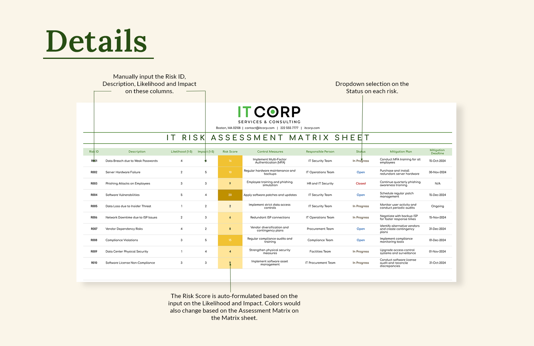 IT Risk Assessment Matrix Sheet Template in Excel, Google Sheets ...