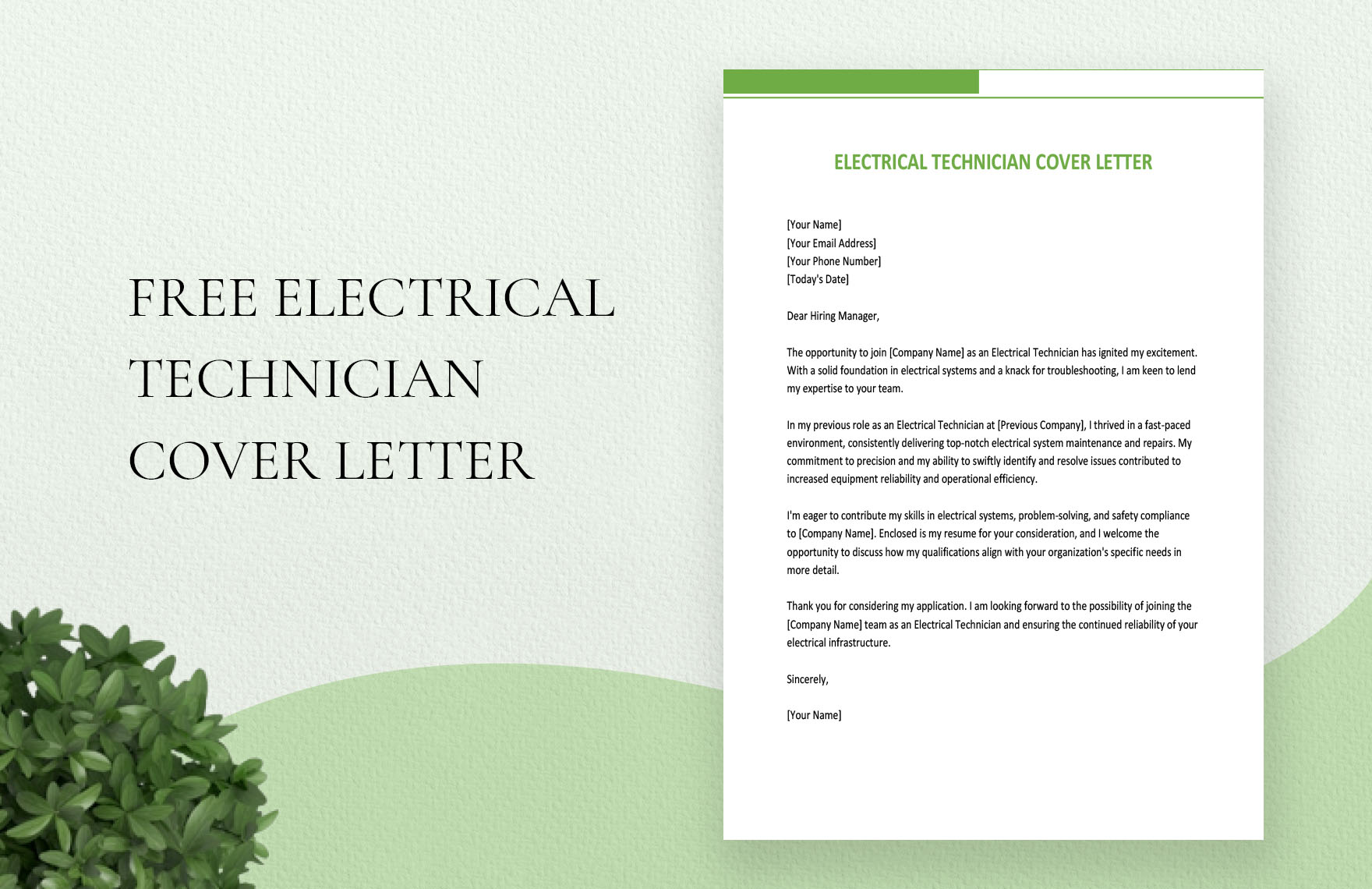 Free Electrical Technician Cover Letter Download In Word Google Docs 