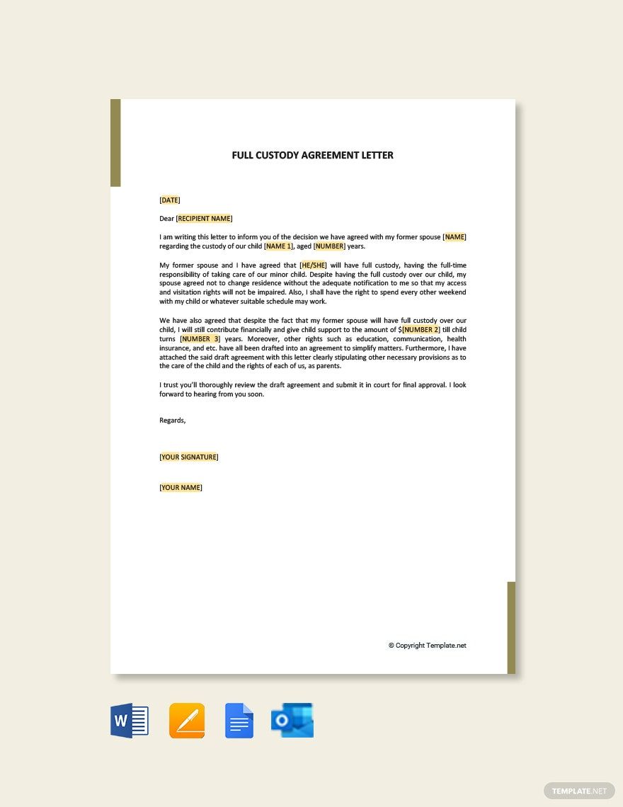 Full Custody Agreement Letter Download In Word Google Docs PDF 