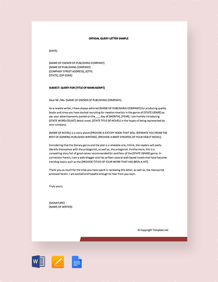 Official Query Letter Sample Template Google Docs Word Apple Pages 