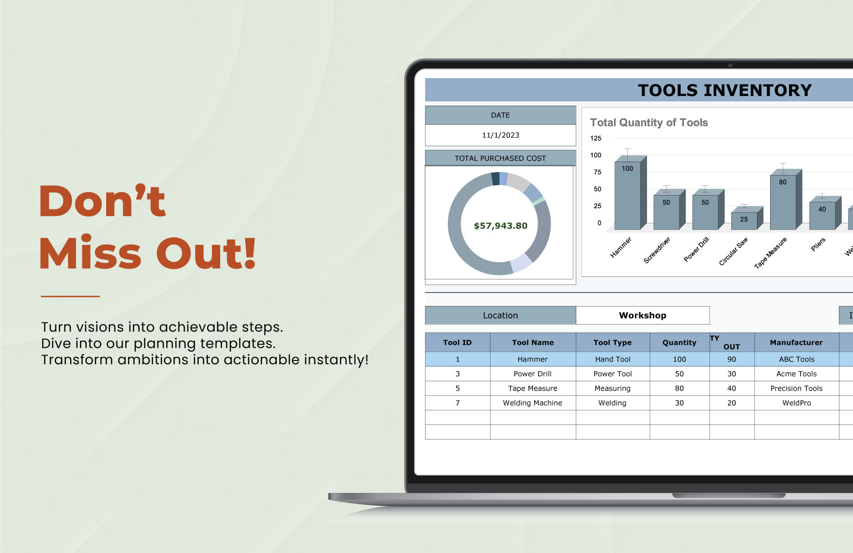 Tools Inventory Template - Download in Excel, Google Sheets | Template.net
