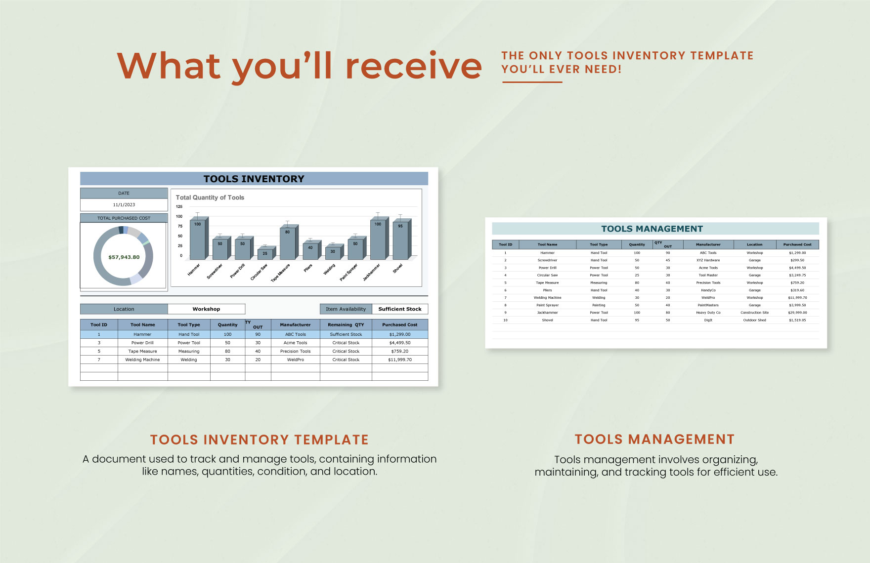 Tools Inventory Template - Download in Excel, Google Sheets | Template.net