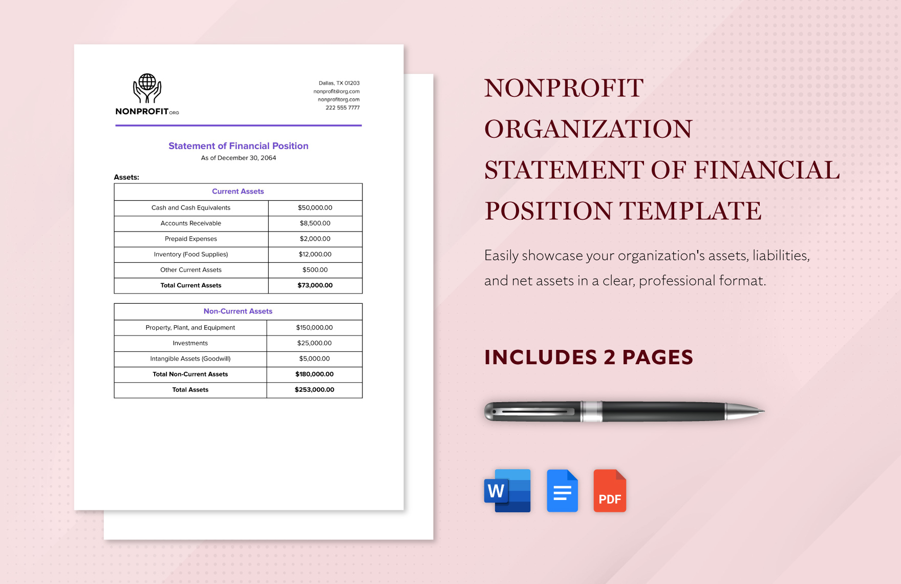 Nonprofit Organization Statement Of Financial Position Template 