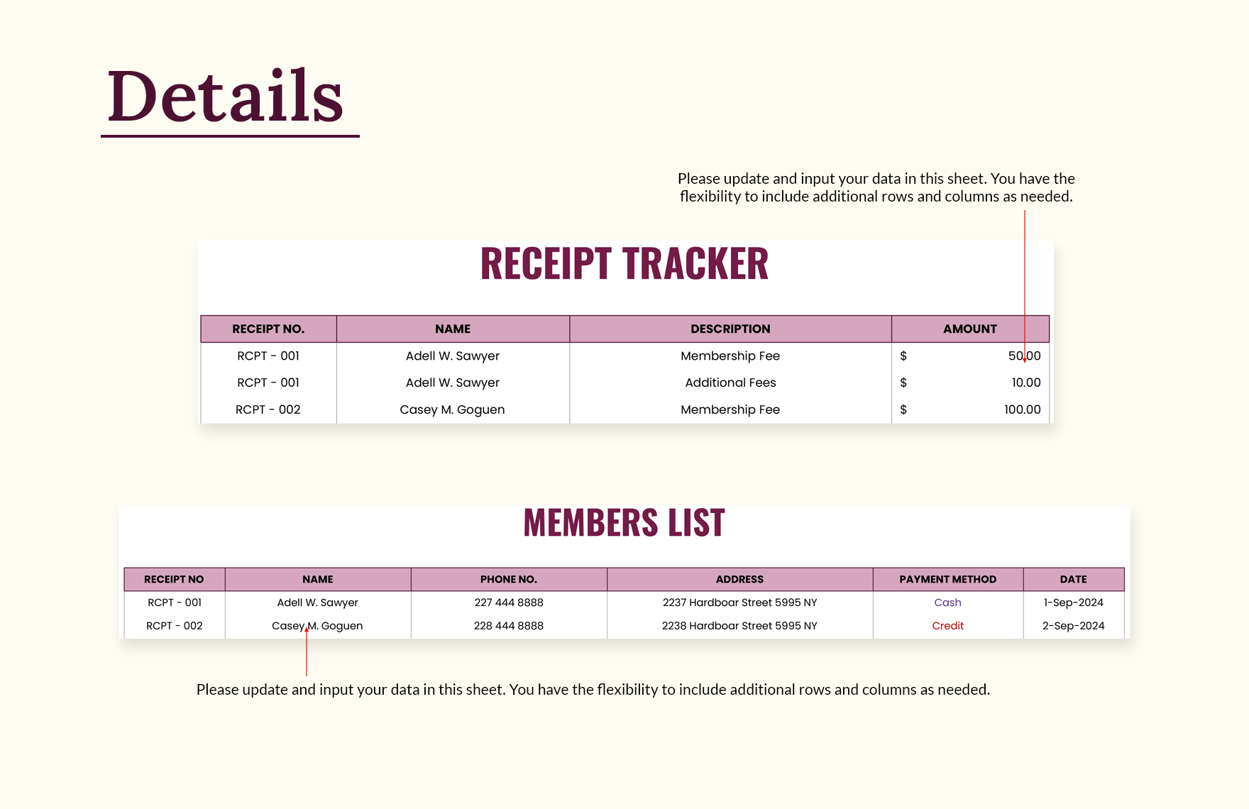 Membership Fee Receipt Template - Download in Excel, Google Sheets ...