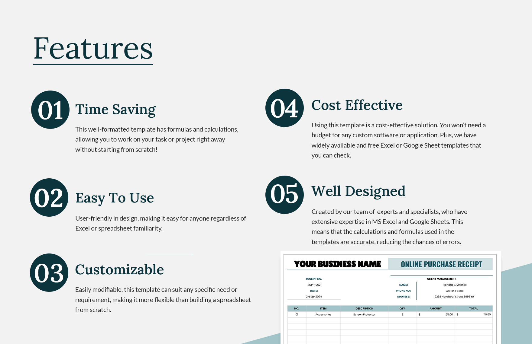 Online Purchase Receipt Template - Download in Excel, Google Sheets ...