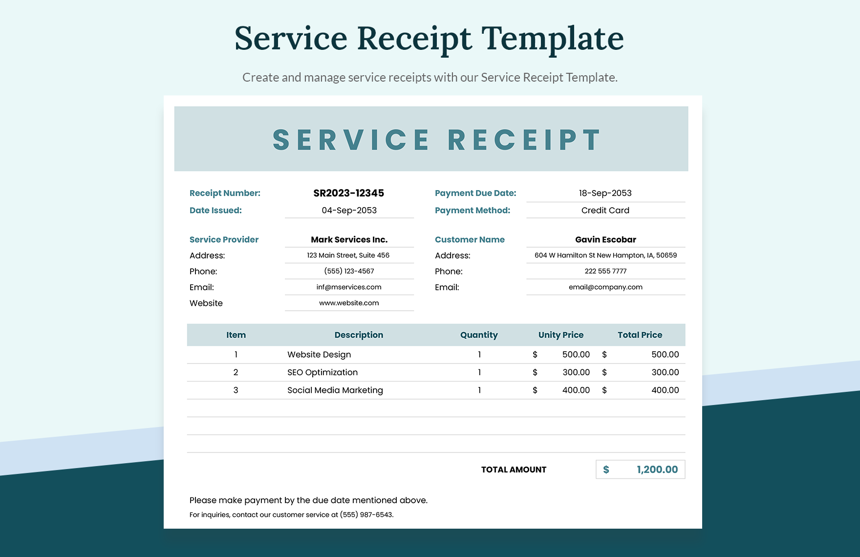 Service Receipt Template Download In Excel Google Sheets Template