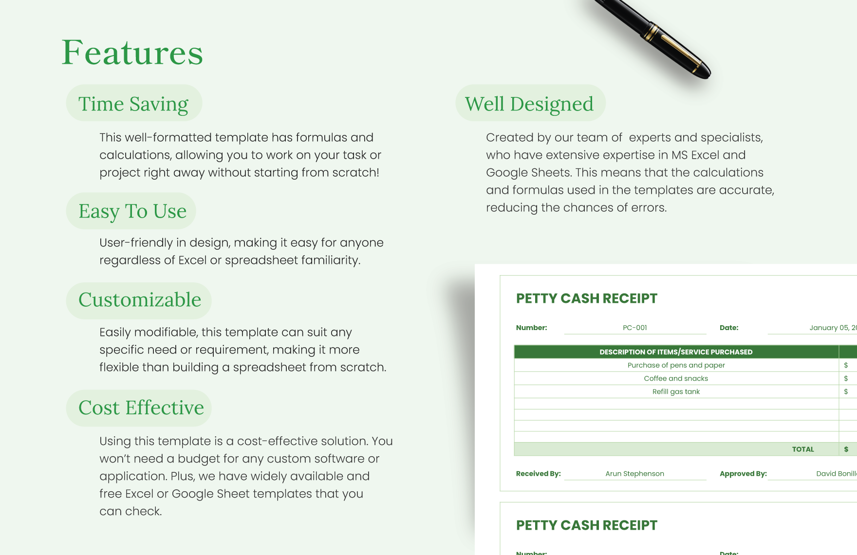 Petty Cash Receipt Template - Download in Excel, Google Sheets ...