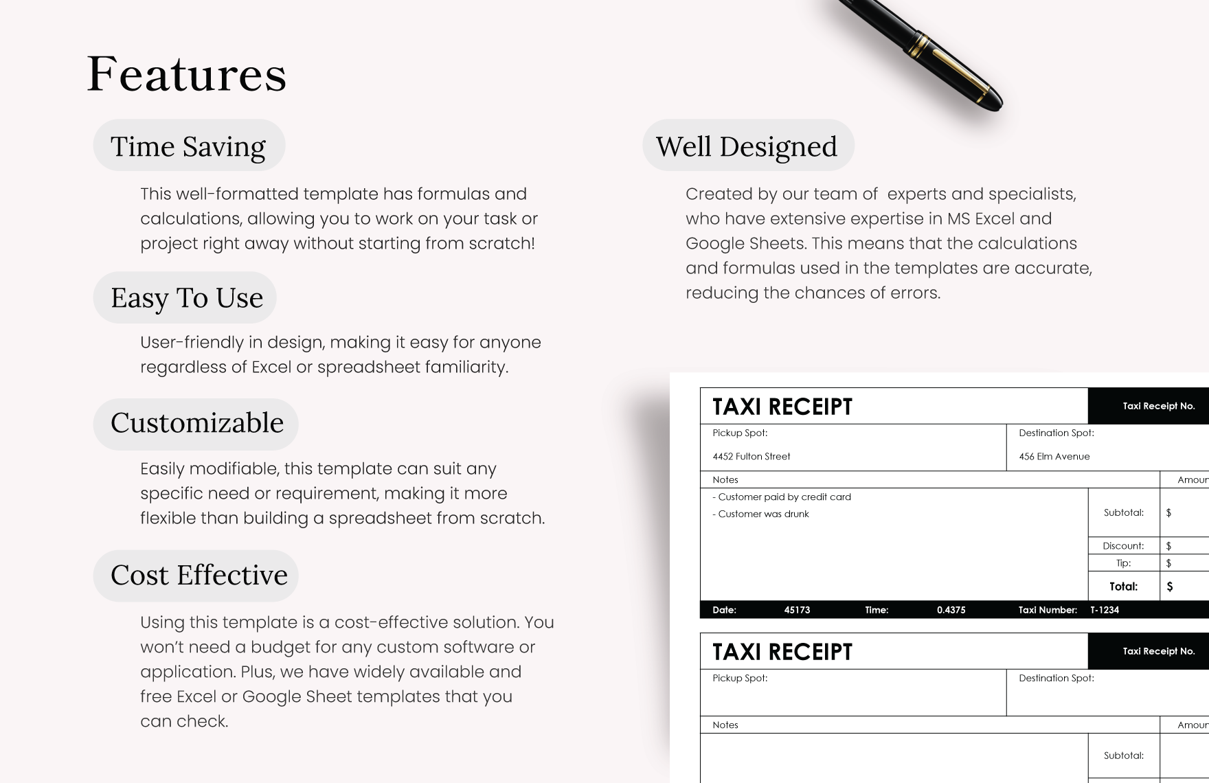 Taxi Receipt Template - Download in Excel, Google Sheets | Template.net