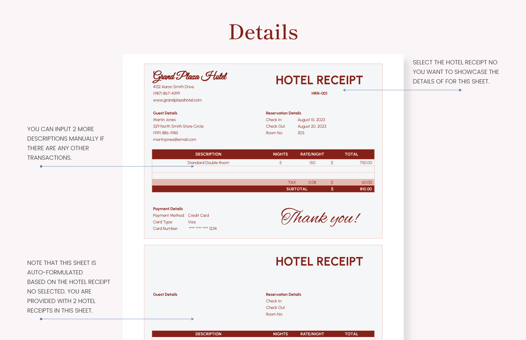 Hotel Receipt Template - Download in Excel, Google Sheets | Template.net
