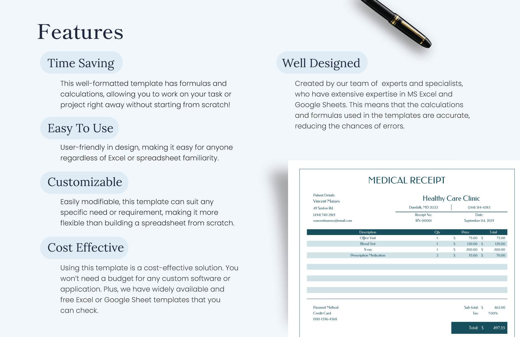 Medical Receipt Template - Download in Excel, Google Sheets | Template.net