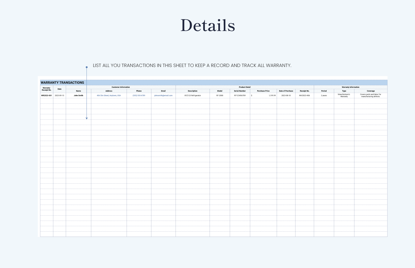 Warranty Receipt Template - Download in Excel, Google Sheets | Template.net
