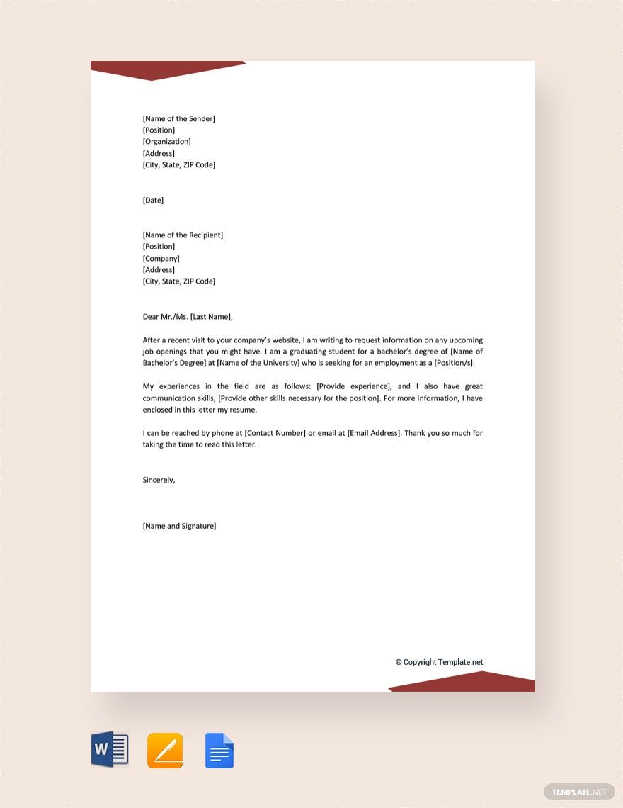 Job Query Letter Sample In Google Docs Pages Word PDF Download