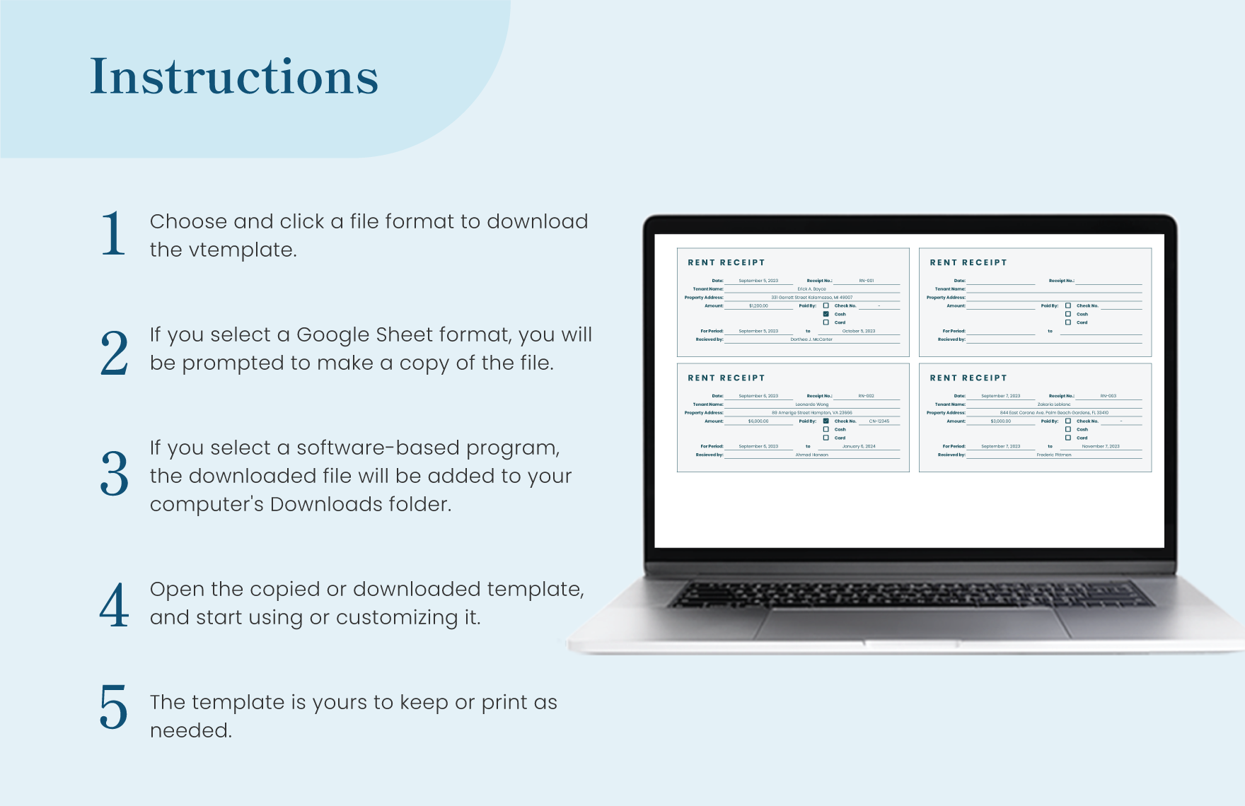 Property Rental Receipt Template - Download in Excel, Google Sheets ...