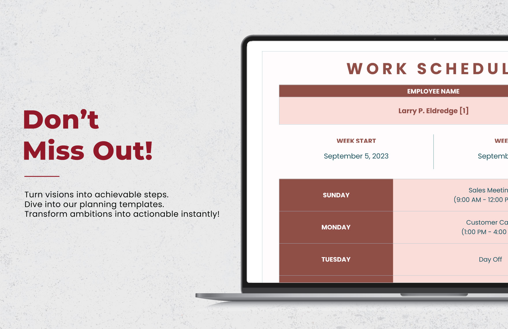 Work Schedule Template - Download in Excel, Google Sheets | Template.net