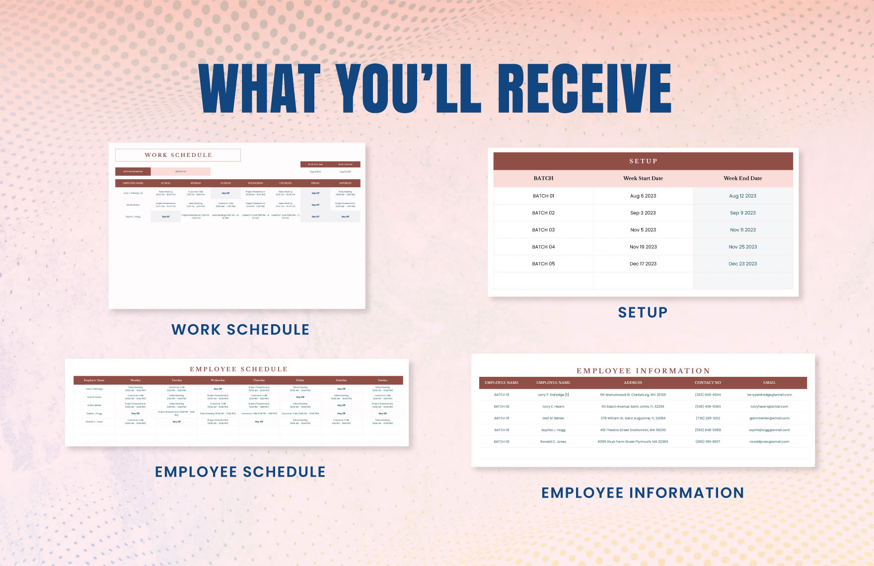 Work Schedule Template in MS Excel, Google Sheets - Download