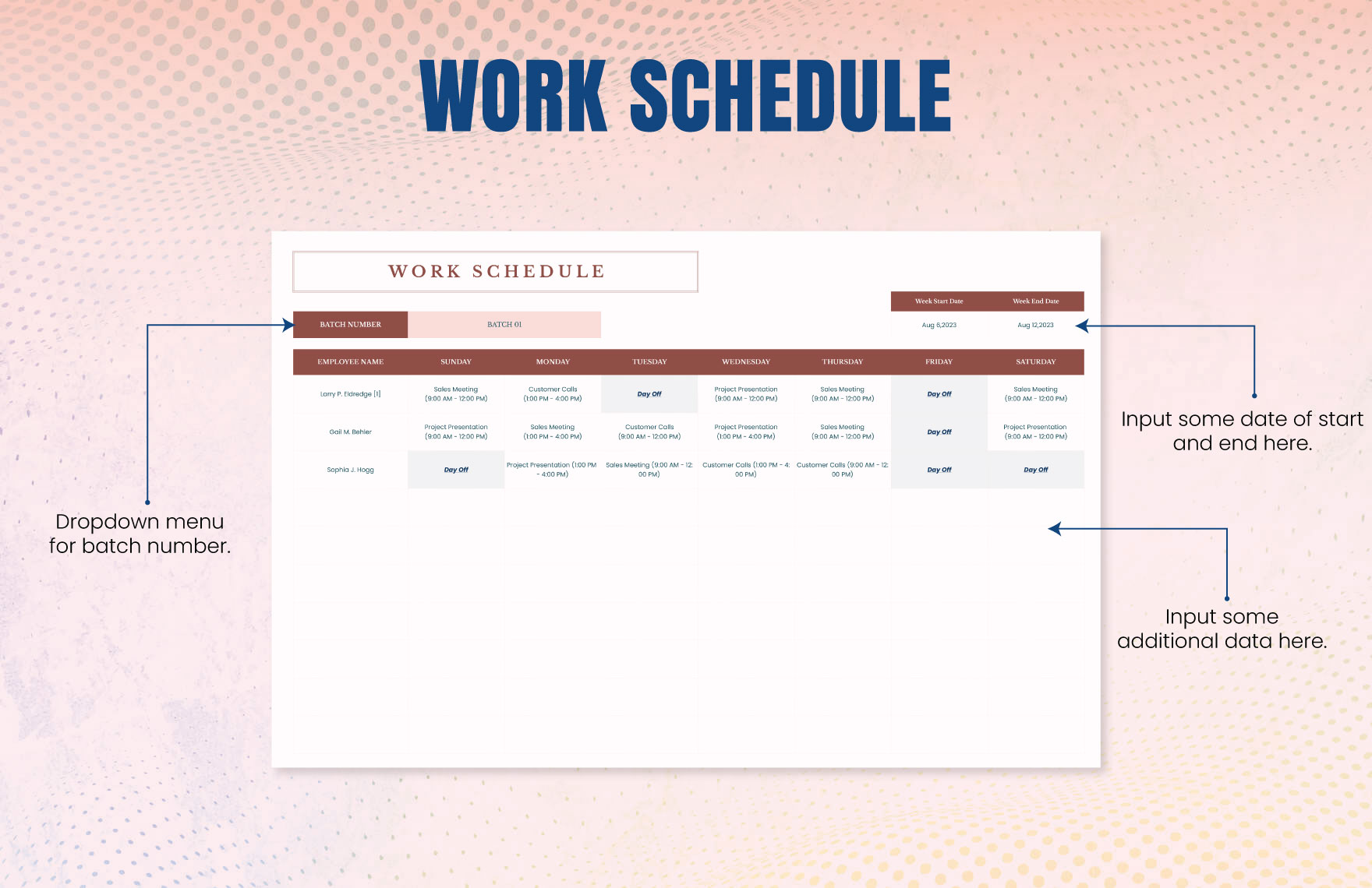 Work Schedule Template in MS Excel, Google Sheets - Download