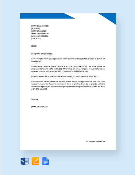 Free Letter Of Intent For University Admission Template Google Docs 