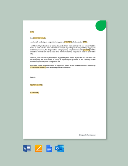 FREE Resignation Letter Template due to Pregnancy - PDF | Word (DOC ...