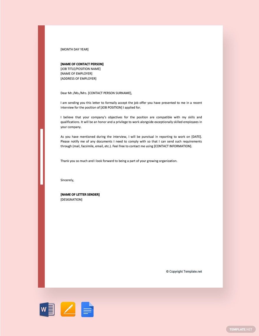 Thank You Letter For Job Offer Accepted Template Google Docs Word 