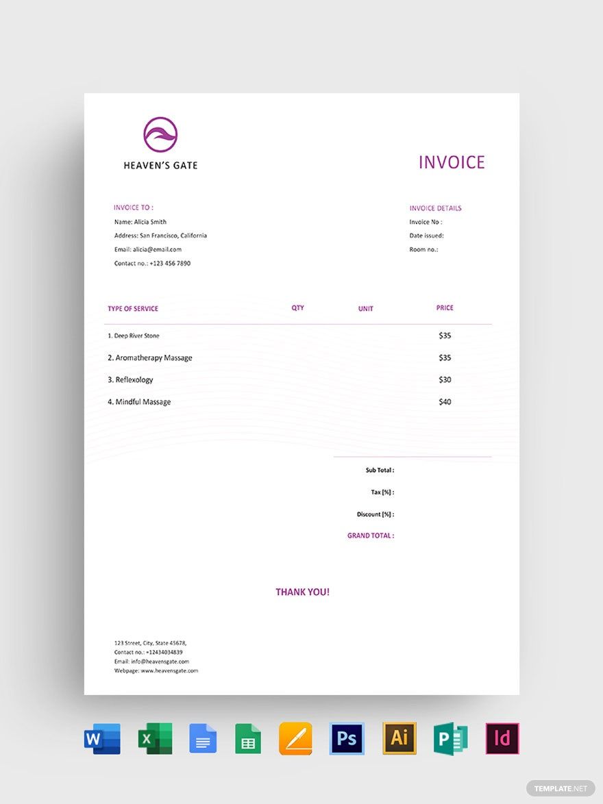 Free Massage Invoice Template Download In Word Google Docs Excel 