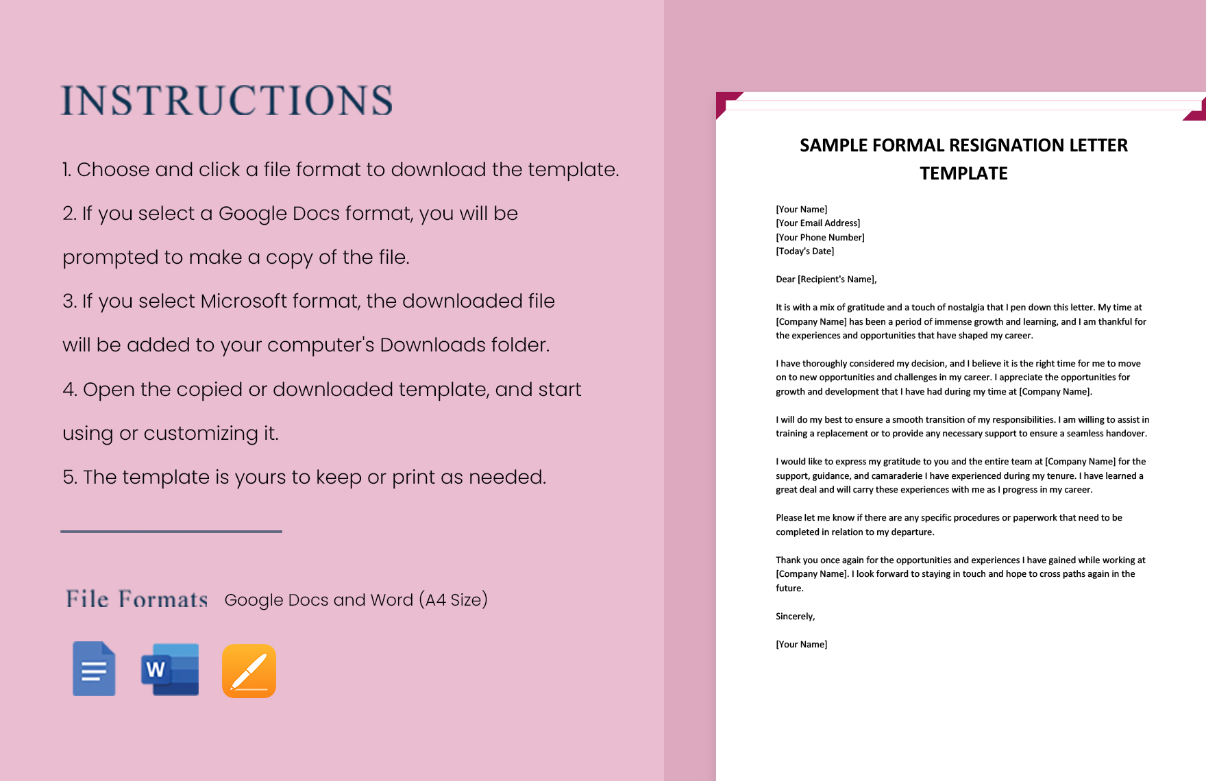 Sample Formal Resignation Letter Templates In Word Google Docs