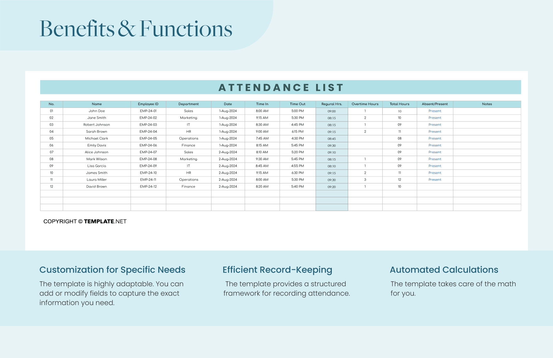 Free Attendance List Template - Download in Excel, Google Sheets | Template.net