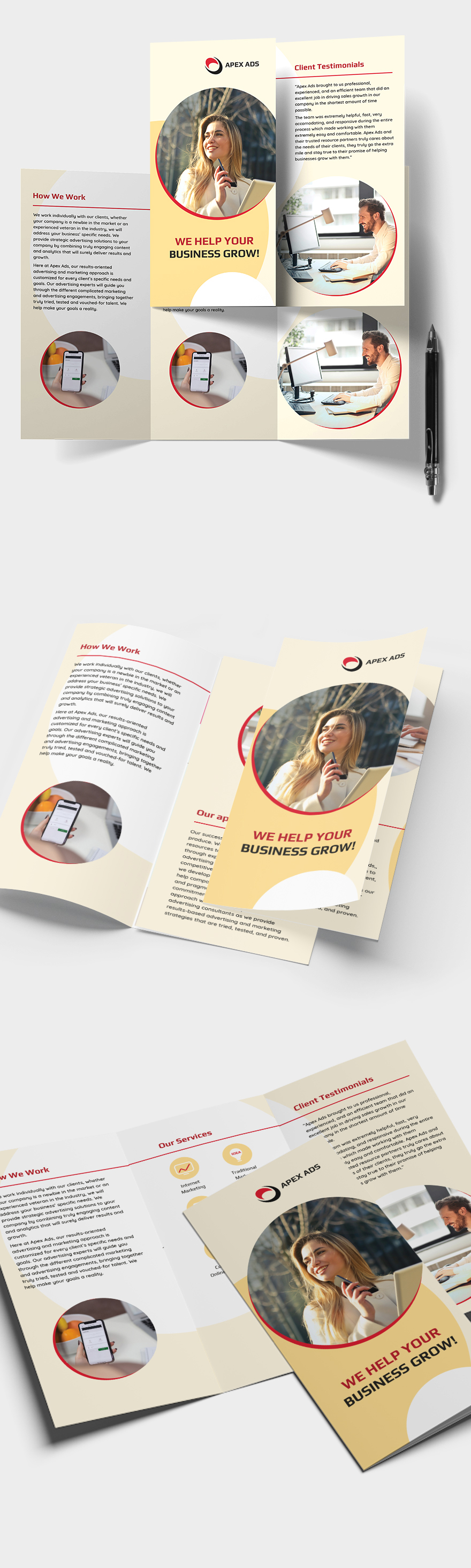 Free Tri-fold simple advertising agency brochure Template - Illustrator, InDesign, Word, PSD ...