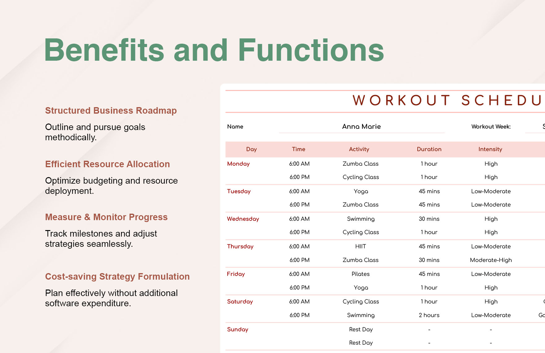 Workout Schedule Template - Download in Excel, Google Sheets | Template.net
