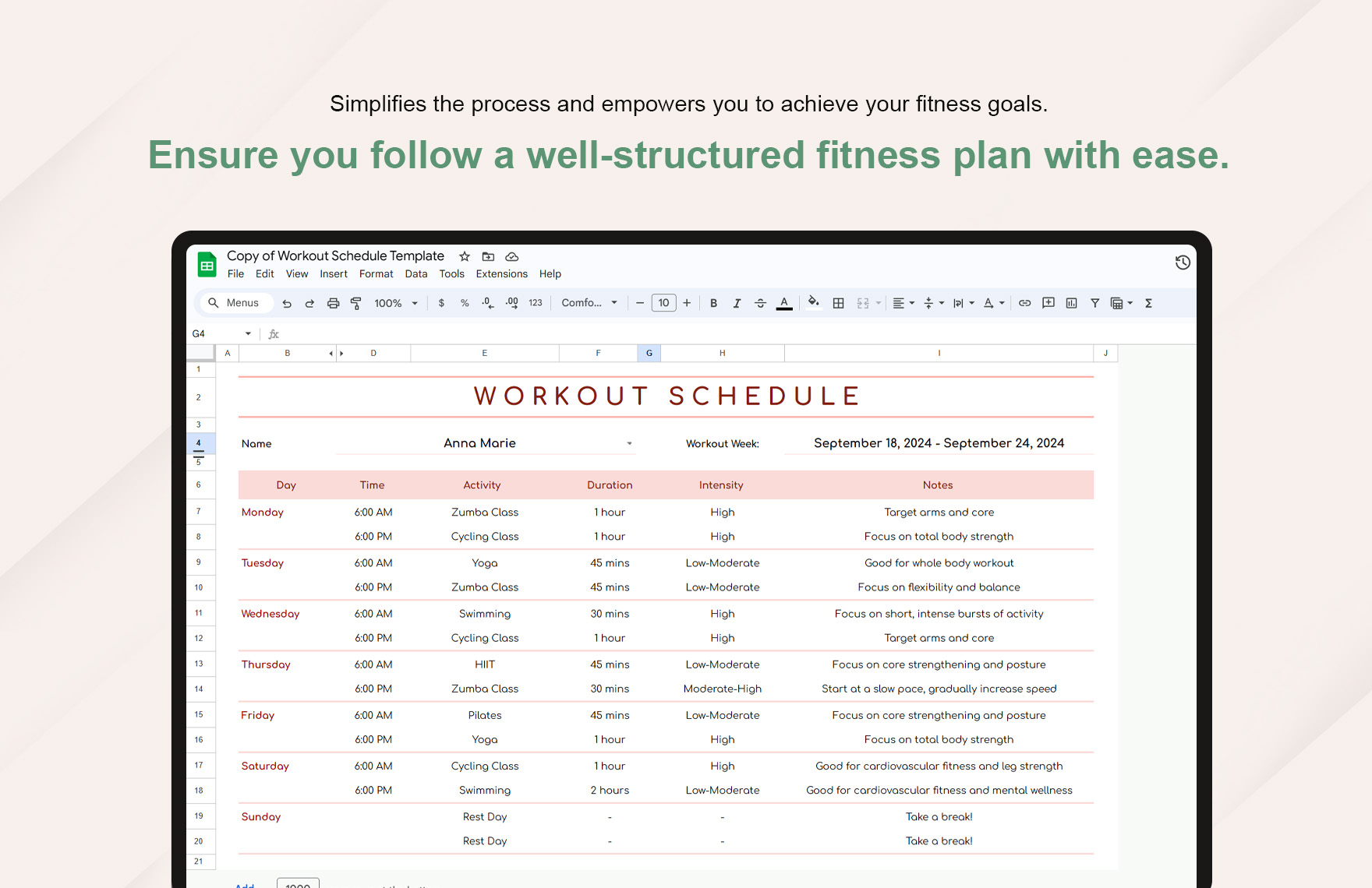 Workout Schedule Template - Download in Excel, Google Sheets | Template.net