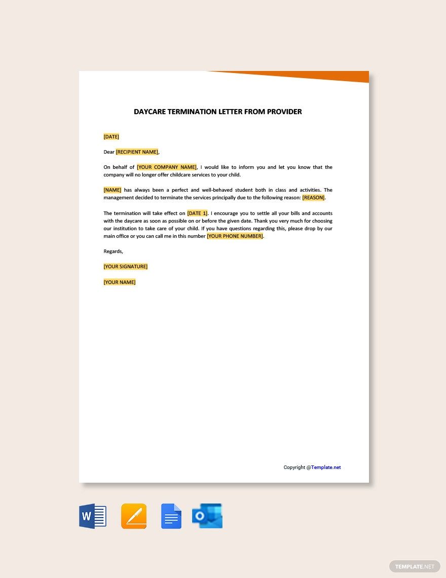 Daycare Termination Letter From Provider In Google Docs Pages Word