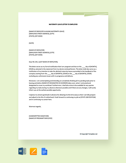 Free Maternity Leave Re Letter Template Google Docs Word 