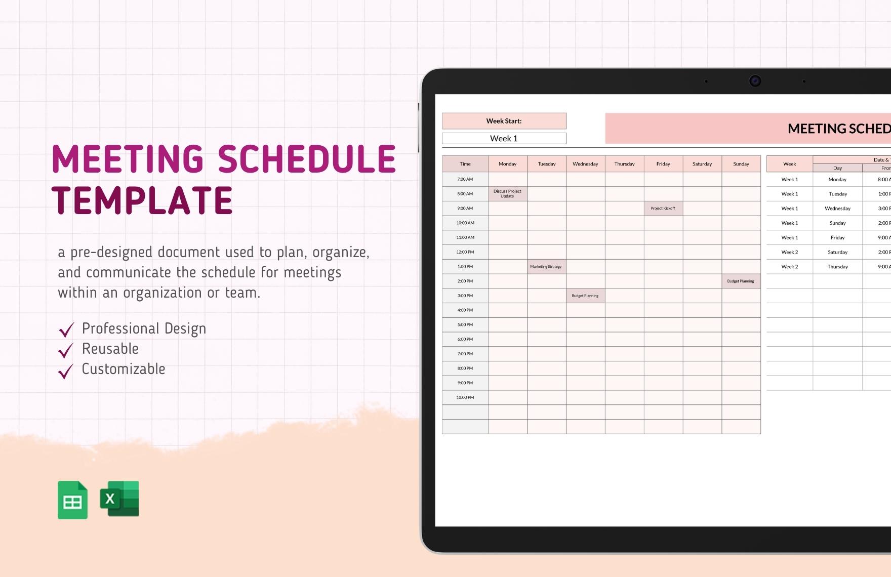 Meeting Schedule Template In MS Excel Google Sheets Download