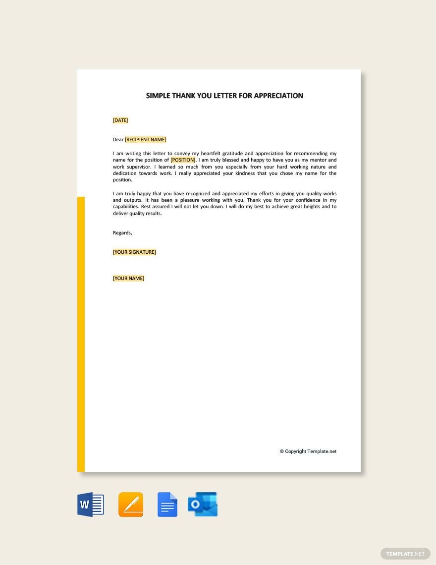 Free Simple Thank You Letter For Appreciation Template Google Docs 