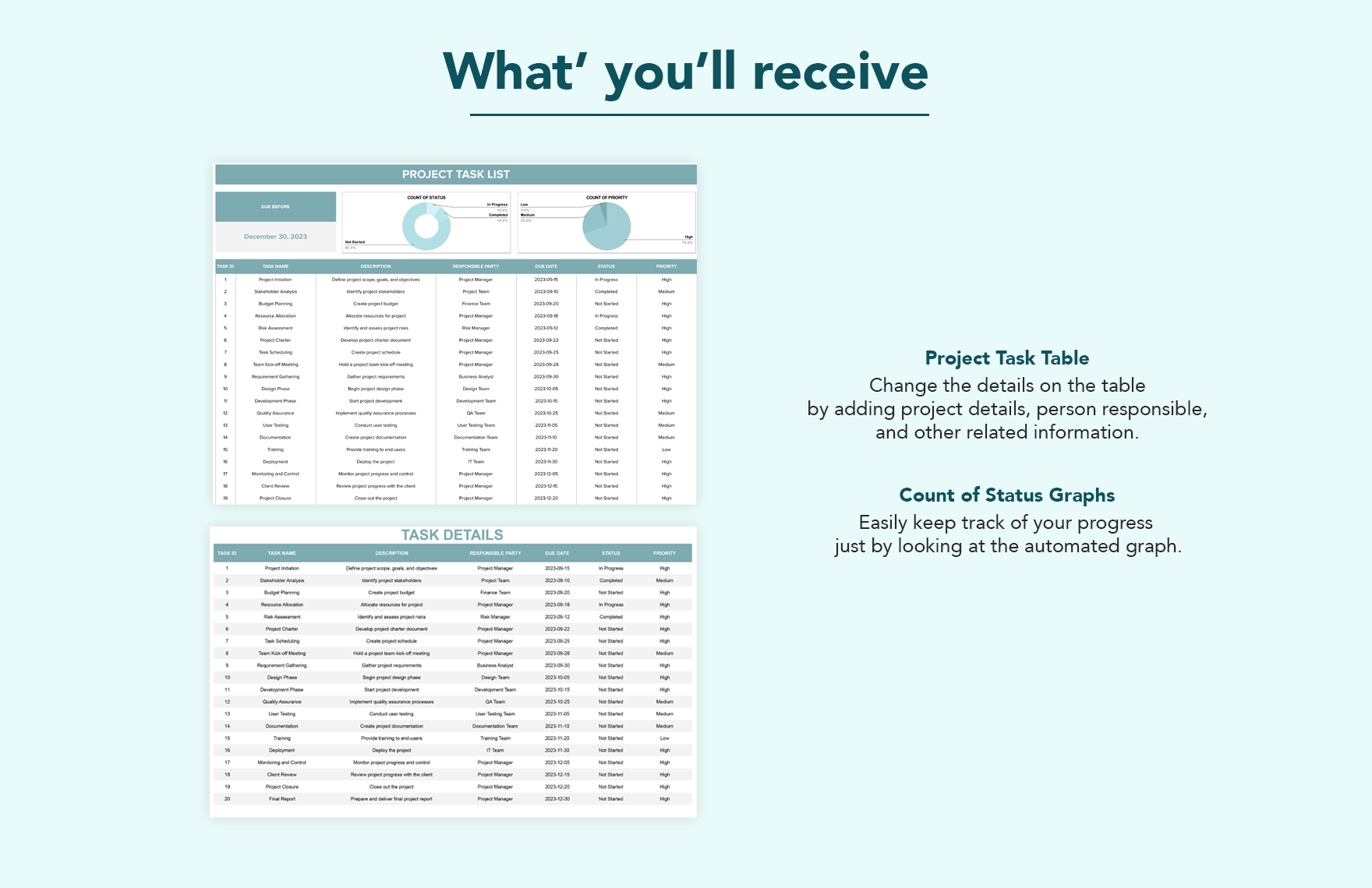 Project Task List Template - Download in Excel, Google Sheets ...