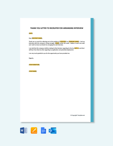 Free Thank You Letter to Recruiter After Job Offer Template - Google ...