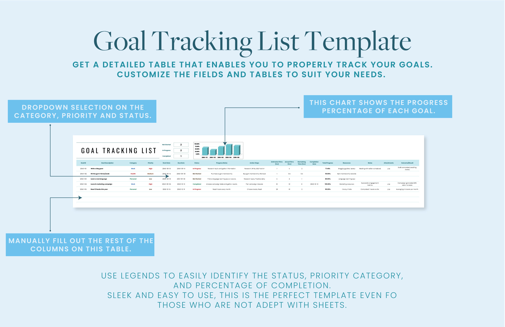 Goal Tracking List Template - Download in Excel, Google Sheets ...