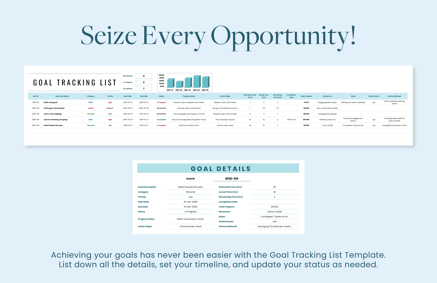 Goal Tracking List Template - Download in Excel, Google Sheets ...