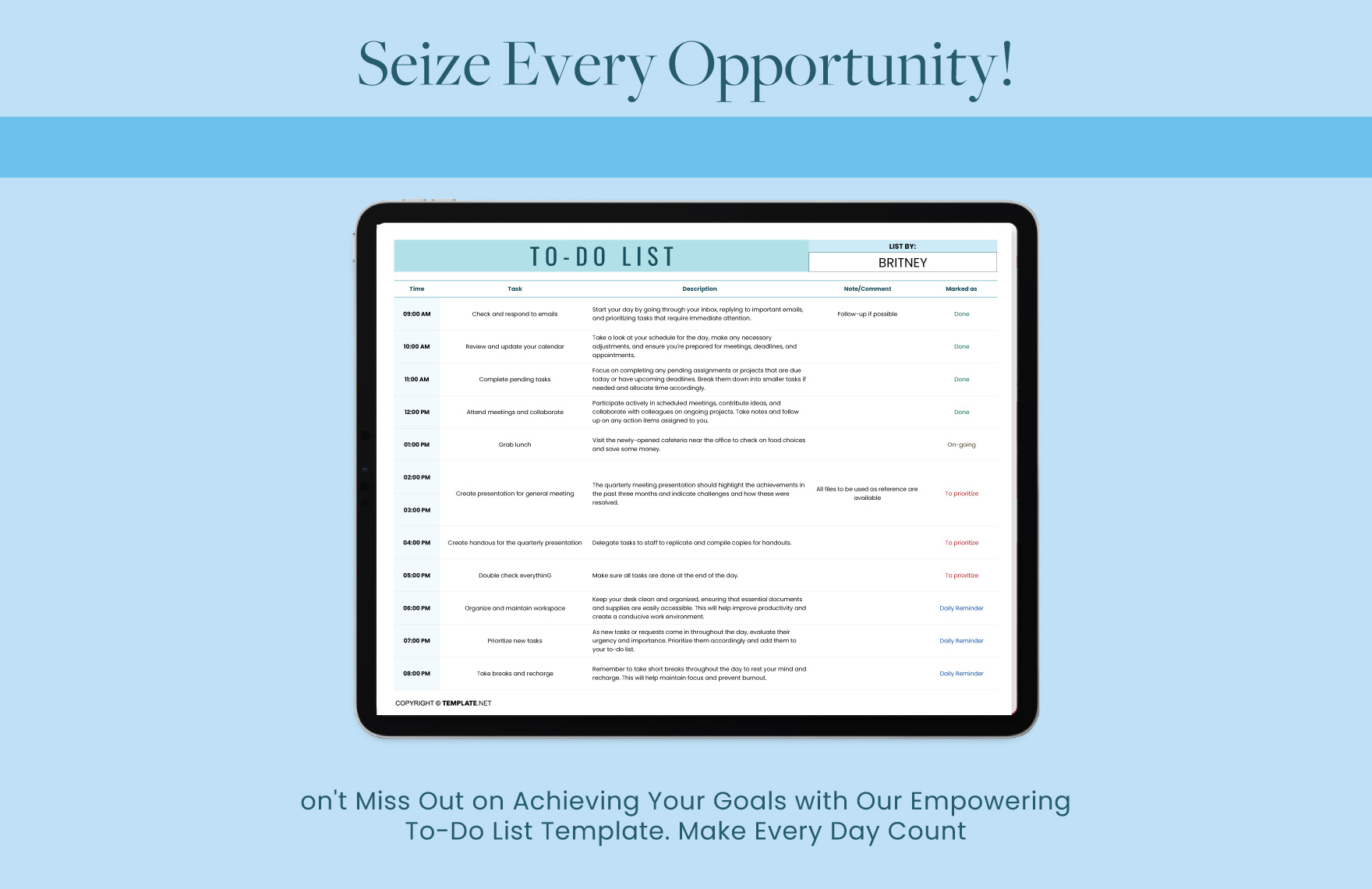 Free To-Do List Template - Download in Excel, Google Sheets | Template.net