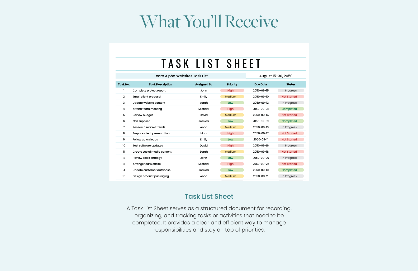 Free Task List Template - Download in Excel, Google Sheets | Template.net
