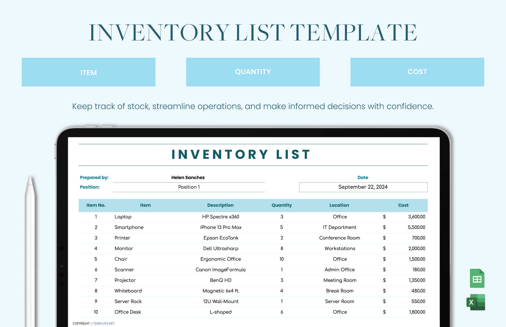 Excel Template List