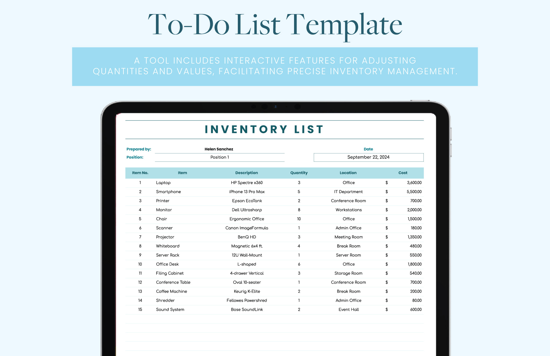 Inventory List Template - Download in Excel, Google Sheets | Template.net