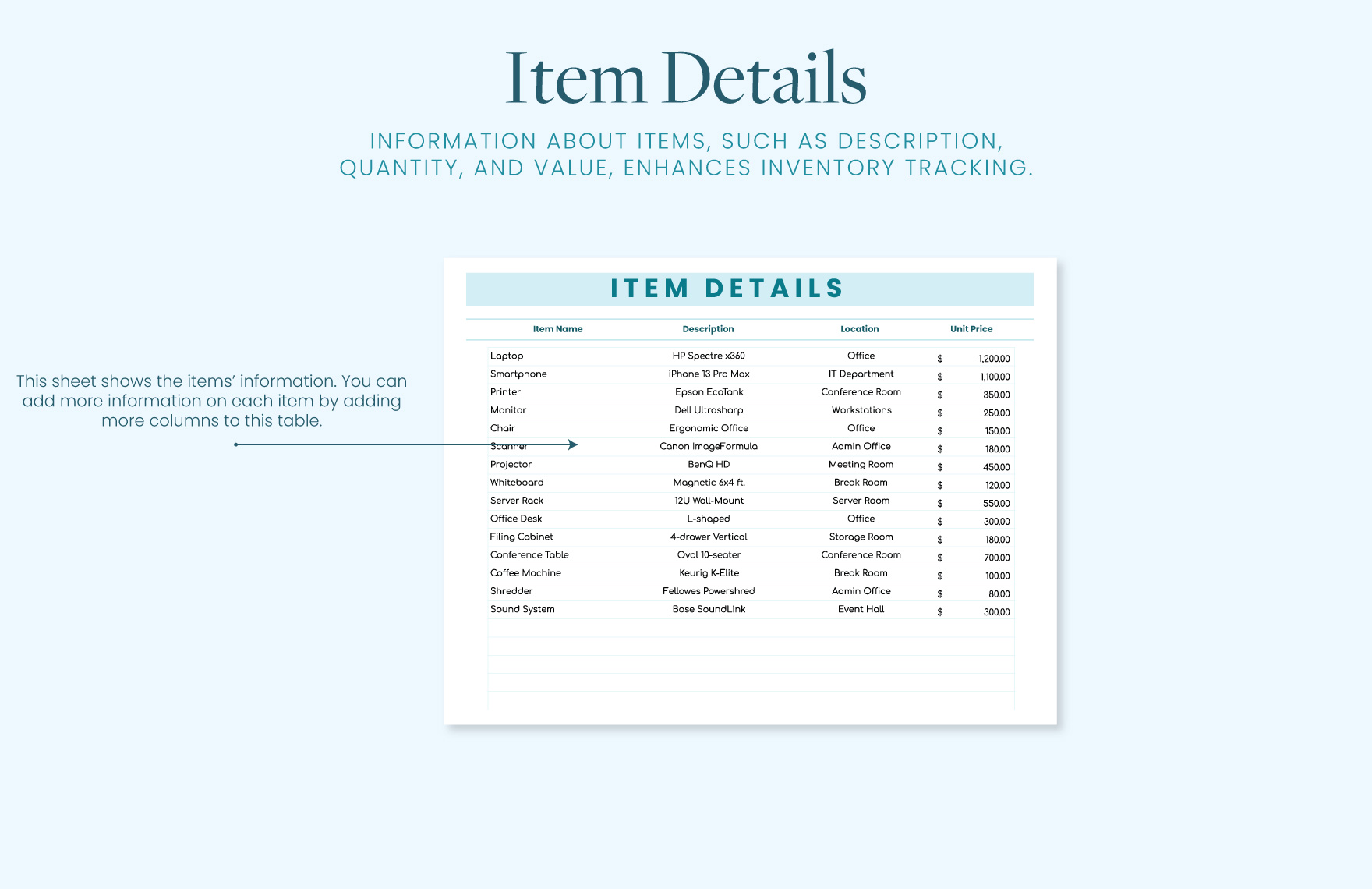 Inventory List Template - Download in Excel, Google Sheets | Template.net