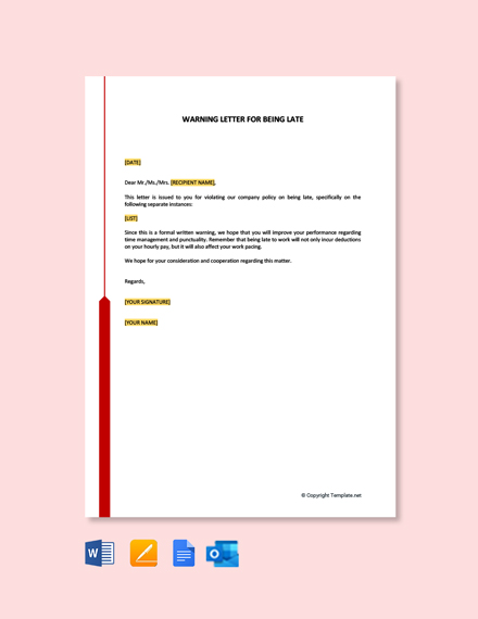 FREE Verbal Warning Letter For Lateness Template - Word | Google Docs ...