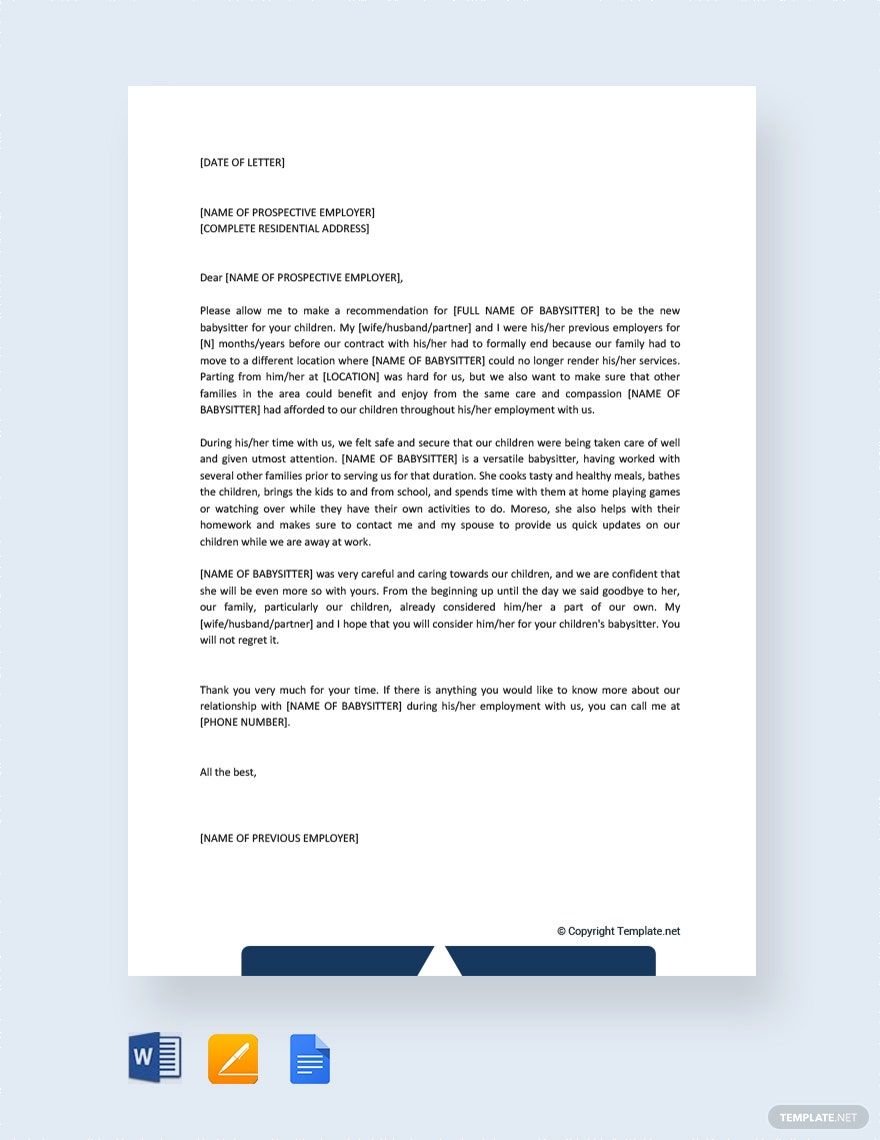 Free Babysitter Reference Letter Download In Word Google Docs PDF 
