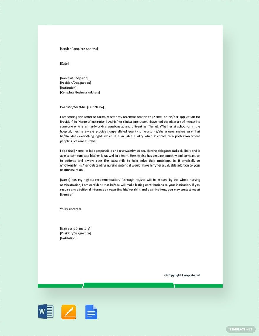 Free Nursing Character Reference Letter Download In Word Google Docs 